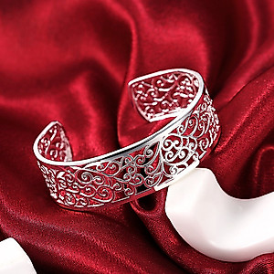 KACON Sterling Silver Bangle Bracelet, Fashion Simple Open Bangles Cuff bracelets for Women