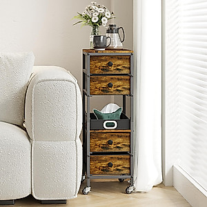 AMBIRD 4-Drawer Dresser,Fabric Dresser Storage with Drawers, Fabric Dresser Tower, Vertical Storage Drawer Units for Bedroom, Hallway, Closet, Office, Move Free with Wheels