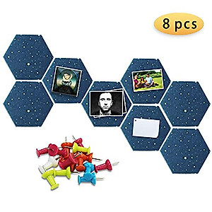 Fovasen Hexagon Felt Board Tiles Self Adhesive Wall Bulletin Boards Felt Memo Board Notice Board Felt Pin Board Tiles with Push Pins for Home Office Classroom Wall Decal Creative Decor, Star 8 Pcs