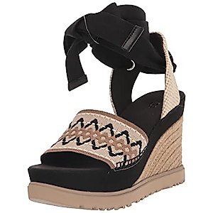 UGG Women's Abbot Ankle WRAP Wedge Sandal, Black, 8