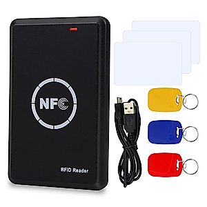 TO BE SECOND JASAG 13.56MHz IC Card Copier NFC Reader 125KHz RFID Reader Writer Duplicator Smart Card Programmer with IC Encrypted ID Composite Buckle Writable Key Fob Cards black NS106+3+3