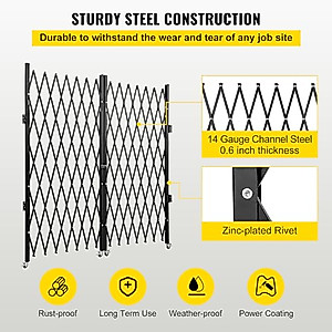 VEVOR Double Folding Security Gate, 63.39" H x 122" W Folding Door Gate, Steel Accordion Security Gate, Flexible Expanding Security Gate, 360° Rolling Barricade Gate, Scissor Gate or Door with Keys