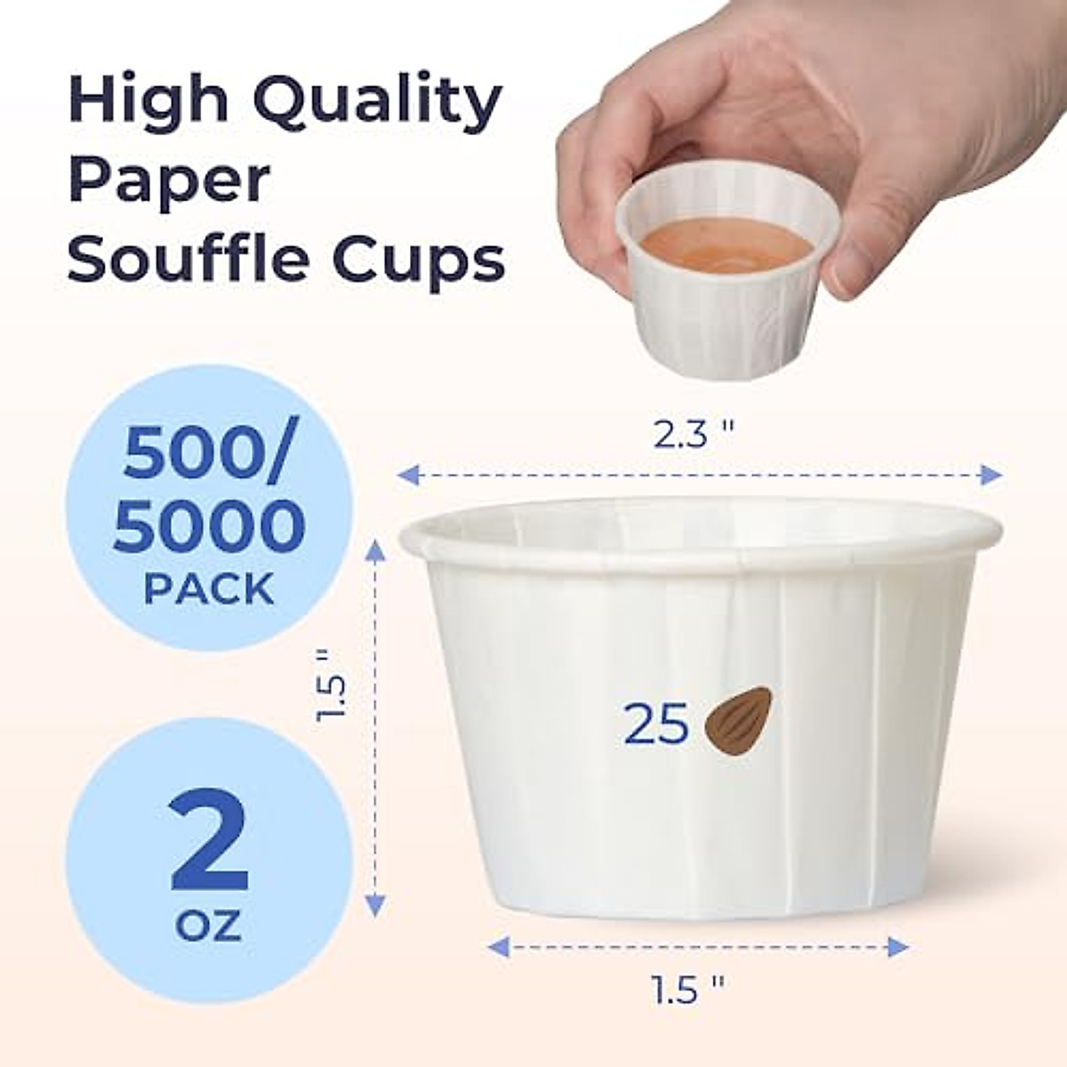 Fit Meal Prep [500 Pack] 2 oz Treated Paper Souffle Portion Cups for Condiments Samples Measuring Jello Shots Sauce Disposable Cup - White