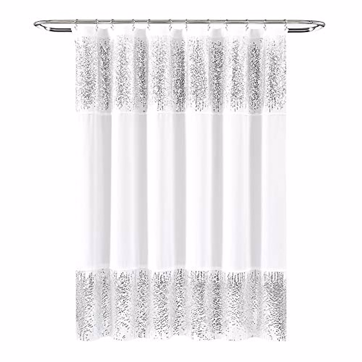 Lush Decor 1 Shimmer Sequins Shower Curtain | Chic Sparkle Design for Bathroom, 70” x 72”, Silver and White, 70" x 72"
