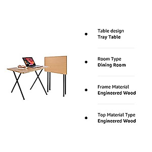Folding TV Tray Table, 2.6-Foot TV Dinner Folding Table for Small Space Eating, Dinner Foldable Side Desk with Wooden Top and Metal Frame(1 Piece-Natural)