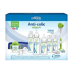 Dr. Brown's Natural Flow Baby Feeding Set with Anti-Colic Bottles, Transition Cup, Brush, and Silicone Pacifiers