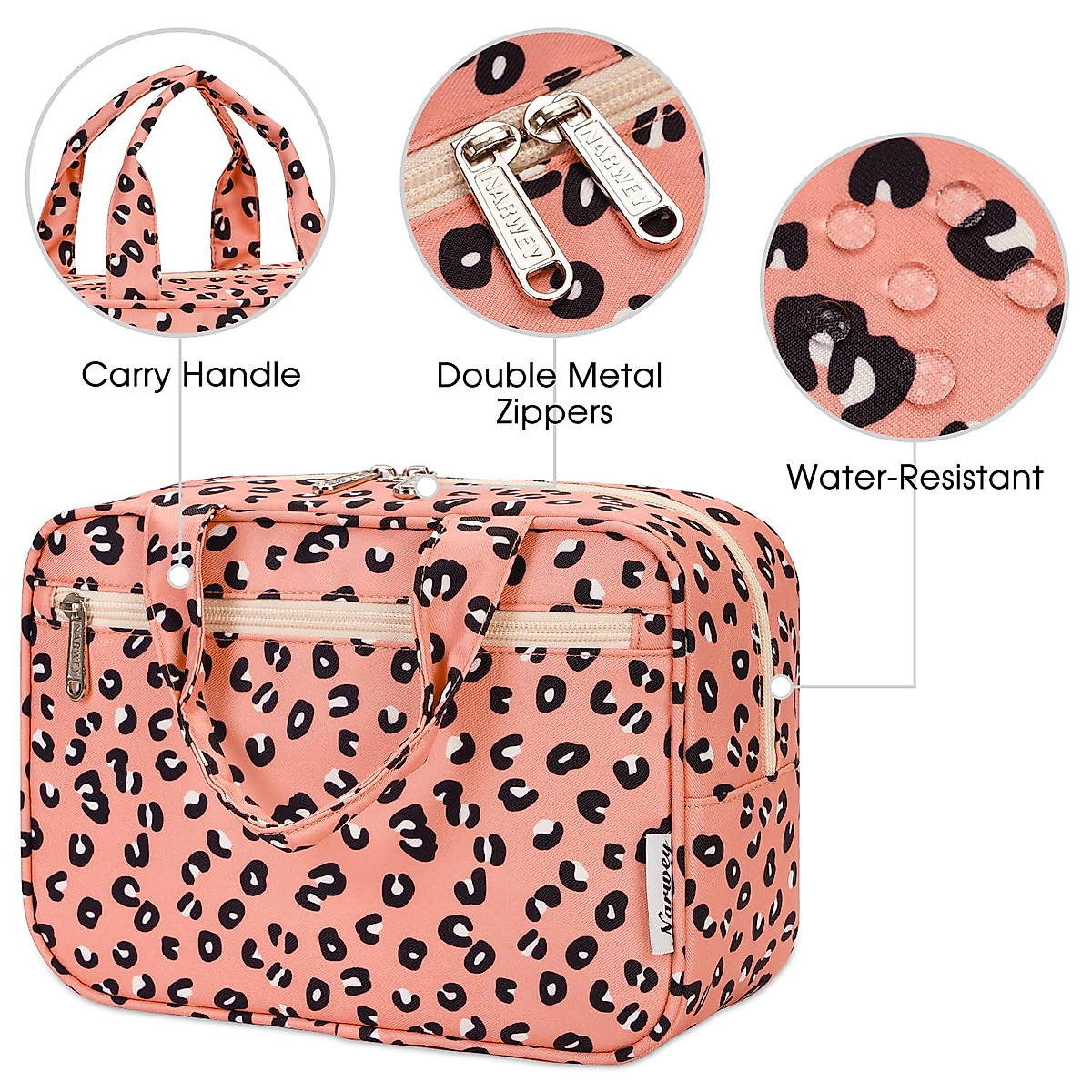 Narwey Full Size Cheetah Toiletry Bag Women Large Makeup Bag Organizer Travel Cosmetic Bag for Toiletries Essentials Accessories (Leopard)