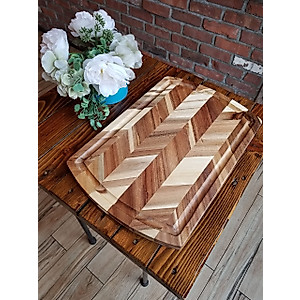 Lipper International Acacia Rect. Herringbone design Chopping board, side grooves, deep well, 18x12x1 Inches