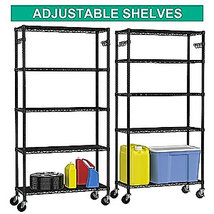 Folews 5-Tier Wire Shelving Unit with Wheels, Heavy Duty Storage Shelves Metal Shelf Storage Rack Organizer Wire Shelf Rack for Kitchen Garage