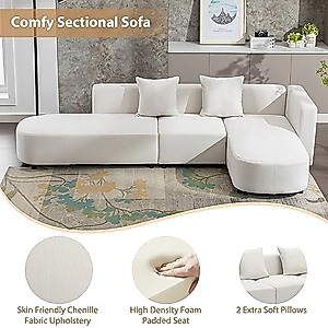 Tmsan 110.2" Sectional Sofa Couch for Living Room, Modern Chenille Upholstered Sofa L Shaped 4 Seater Modular Sectional Couch with Chaise & 2 Pillows for Bedroom Office Apartment (Beige)