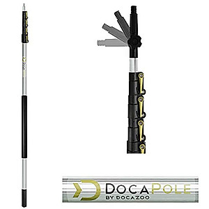 DOCAZOO DocaPole 30 ft Reach, 6 to 24 ft Telescoping Extension Pole | Multi-Purpose for Hanging Light Bulb Changer, Paint Roller, Duster, Window/Gutter Cleaning