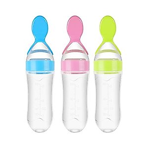 Baby Food Feeder, 3 Pack Squeeze Feeding Spoons, Silicone Baby Feeding Supplies, 3 oz Food Dispensing Spoon for Boys Girl Kids Toddlers