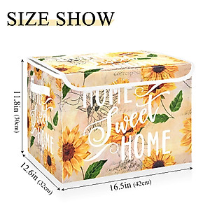 Joisal Sunflowers Sweet Home Collapsible Flip-Top Storage Baskets with Lid, Storage Bins Stackable, Large Bins with Lids for Storage, with Handle and Full Print