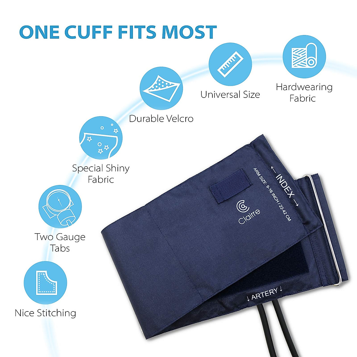 Clairre Professional Sphygmomanometer Manual Blood Pressure Cuff and Stethoscope Kit for Nurses/Doctors/Nursing Students, Carrying Case Included, Universal Cuff Size: 9-16 inch (Navy Blue)