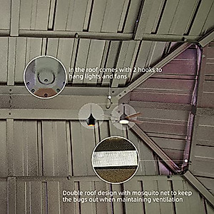 Domi Outdoor Living 10’x12’ Hardtop Gazebo, Wooden Coated Aluminum Frame Canopy with Galvanized Steel Double Roof, Outdoor Permanent Metal Pavilion with Curtains and Netting for Patio, Deck and Lawn