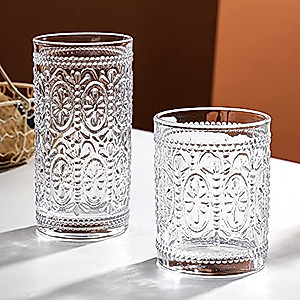 Bekith 6 Pack Drinking Glasses, 9.5 oz Romantic Water Glasses Tumblers, Heavy Duty Vintage Glassware Set for Whisky, Juice, Beverages, Beer, Cocktail