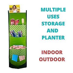 MIYORI Indi- Deeper Bigger 5 Pocket Hanging Vertical Garden Wall Planter Yard Garden Home Decoration planters Pockets Fabric Felt Fence Indoor Wall Garden Planter Jardin Balcony Waterproof (Green)
