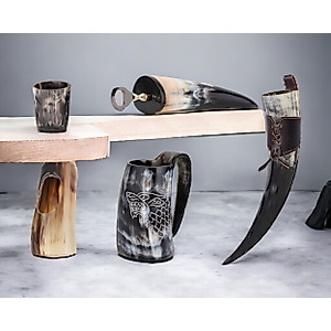 Brainmart Viking Drinking Horn Mug Set Dire Wolf Engraved Viking Gift for Men and Women Food Grade Medieval Style | Bottle Opener Shot Cup (6 Pcs Set)