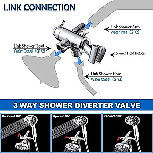 Shower Arm Diverter with Handshower Mount, G1/2 Brass Shower Diverter Valve Bathroom Universal Shower System Replacement for Handheld Shower and Fixed Shower Head(Polished Chrome)