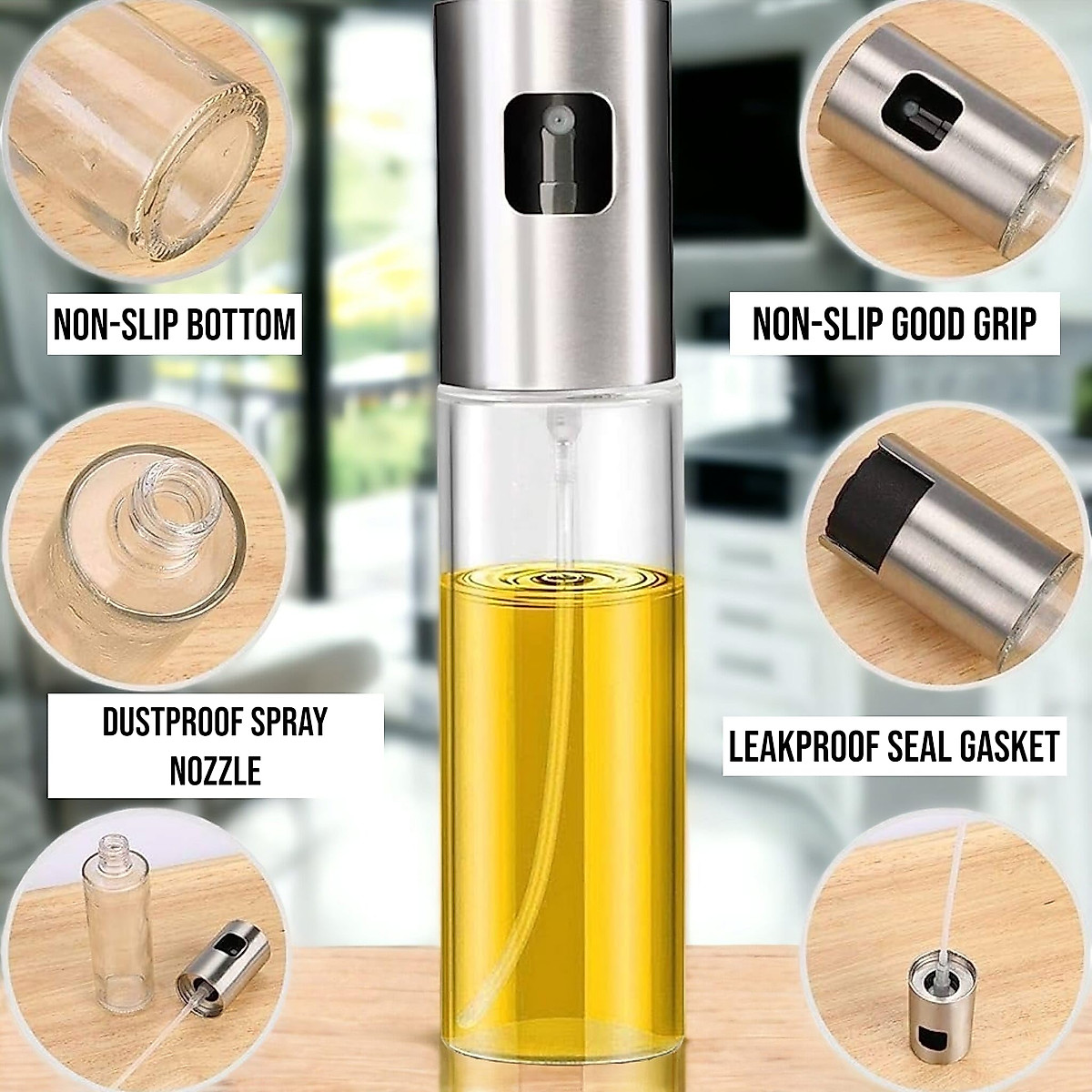 ZIZZO HOME Oil Sprayer for Cooking, 2 Pack Olive Oil Sprayer Mister, Spray Bottle for Kitchen, 100ml Glass, Oil Vinegar Spritzer Sprayer Glass Bottles for Salad, cooking, roasting, BBQ