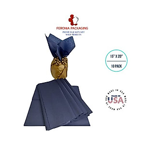 Navy Blue Tissue Paper Squares, Bulk 10 Sheets, Premium Gift Wrap and Art Supplies for Birthdays, Holidays, or Presents by Feronia packaging, Large 15 Inch x 20 Inch Made in USA