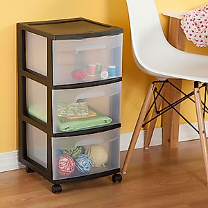 Sterilite 3-Drawer Storage Cart, Clear with Black Frame (4-Pack)
