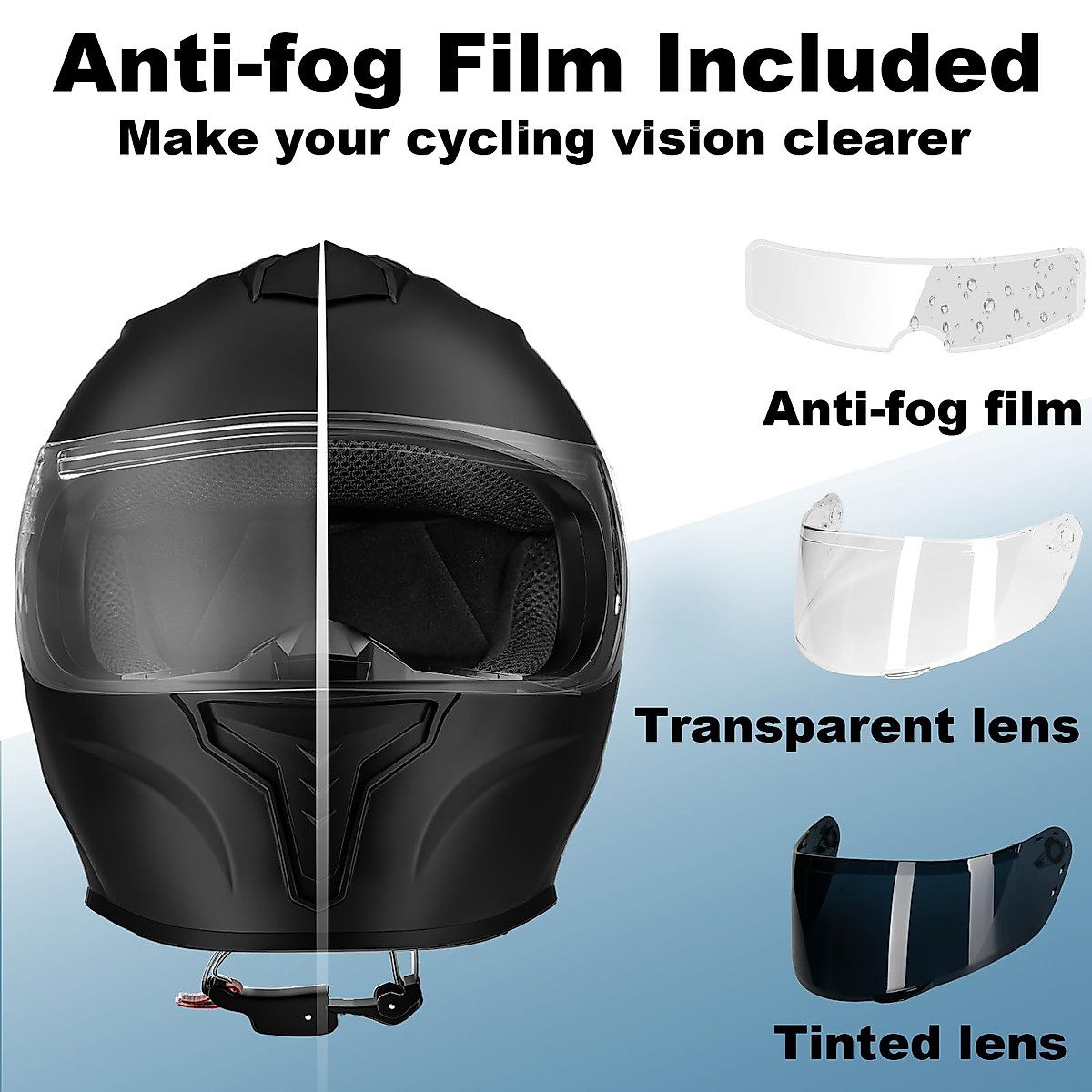 Favoto Full Face Motorcycle Helmet DOT Approved, Cascos para Motos Snowmobile Dirt Bike Helmet for Adults Men Women, Anti-Fog Film Included, Black, Large