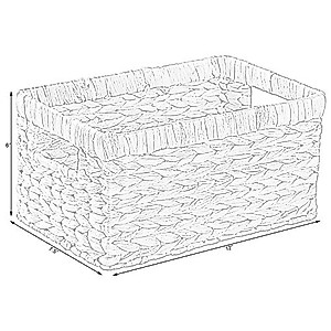 Natural Woven Water Hyacinth Wicker Rectangular Storage Bin Basket with Handles, Small