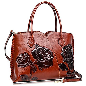 PIJUSHI Top Handle Satchel Handbags for Women Designer Floral Handbags and Purses (6913 Brown)