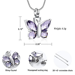Butterfly Cremation Necklace for Ashes Memorial Keepsake for Beloved's Ashes Cremation Jewelry for Ashes Urn Pendants for Human Ashes Adult (Purple)