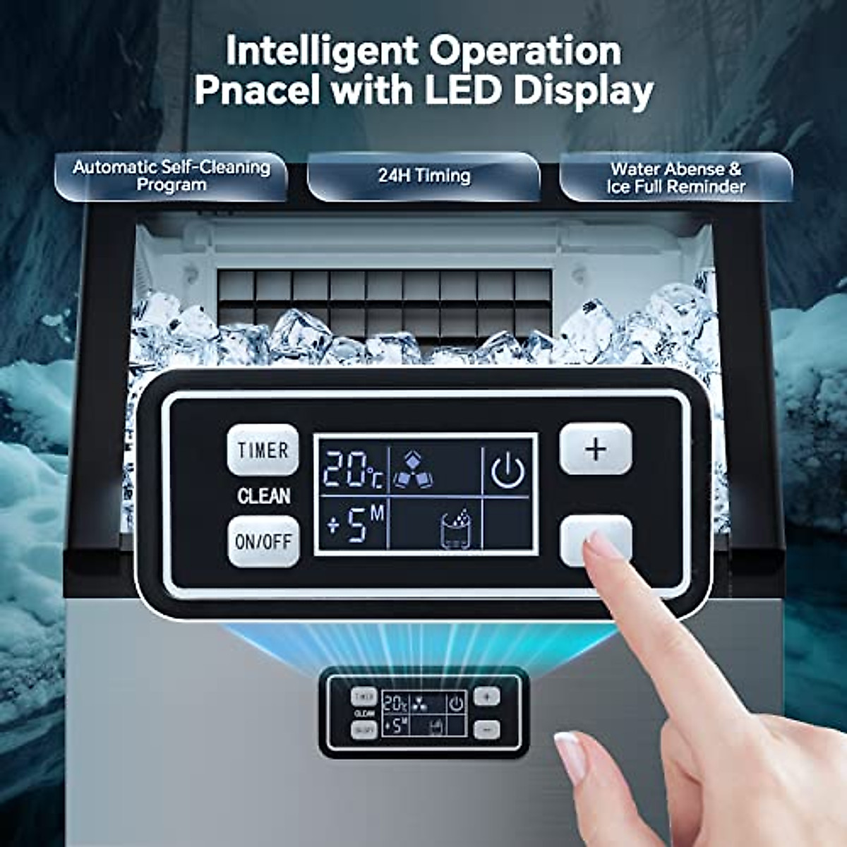 Kismile Commercial Ice Maker, Freestanding Square Ice Cube Maker 100lbs/24h, 28lbs Storage Bin, Full Heavy Duty Stainless Steel Construction, Ice Maker Machine for Home Bar