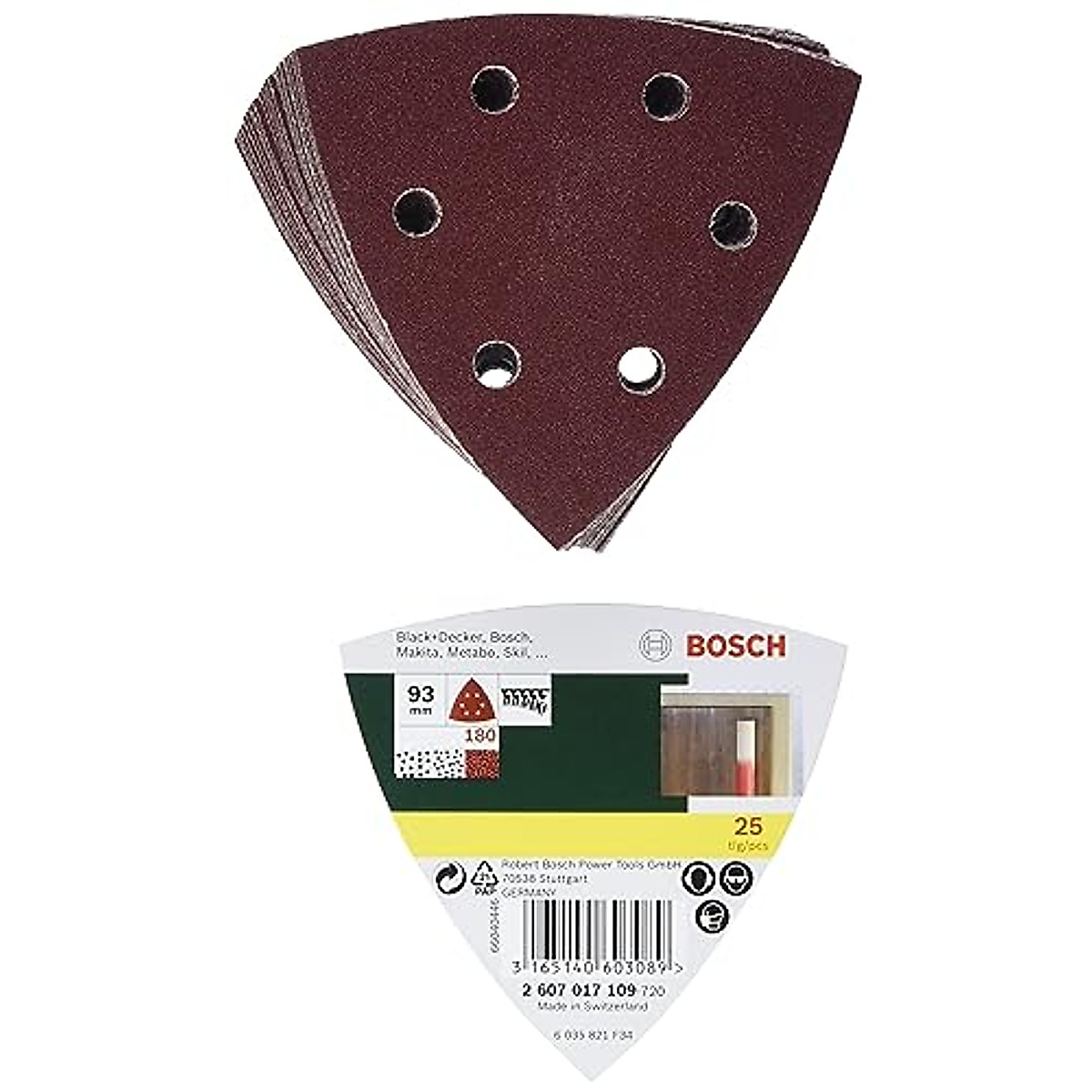 Bosch 2607017109 Sanding Sheet-Set for Delta Sander, 0 V, Red, 93 mm, Set of 25 Piece