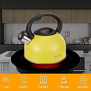 Tea Kettle, 2.5 Liter Loud Stovetop Whistling Teakettle with Cool Grip Ergonomic Handle Food Grade Stainless Steel Teapot for Tea, Coffee, Milk Yellow