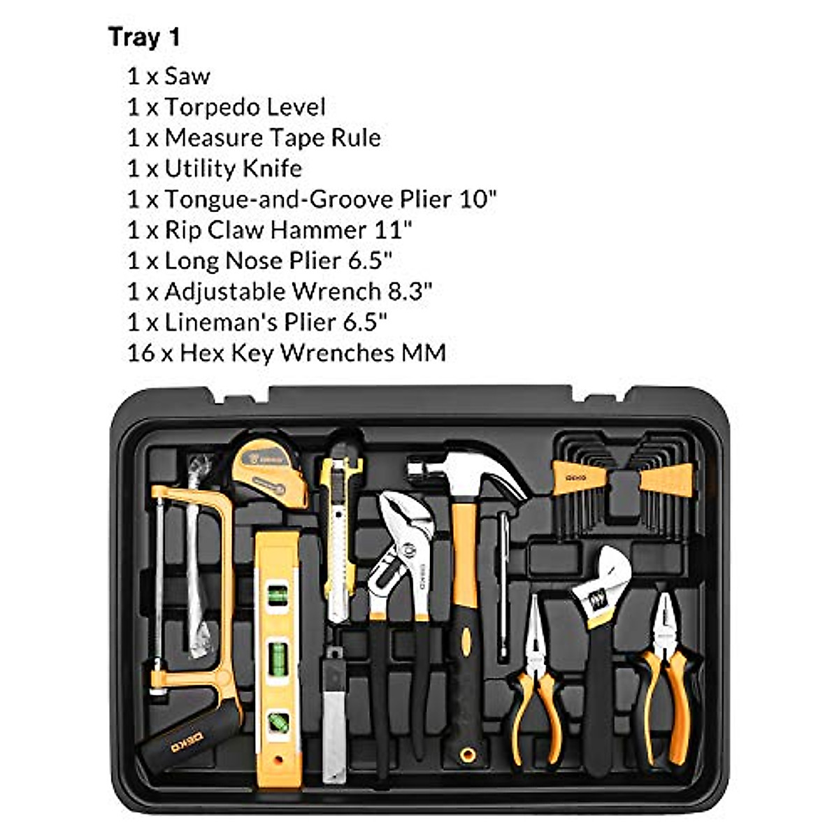 DEKOPRO 258 Piece Tool Kit with Rolling Tool Box Socket Wrench Hand Tool Set Mechanic Case Trolley Portable
