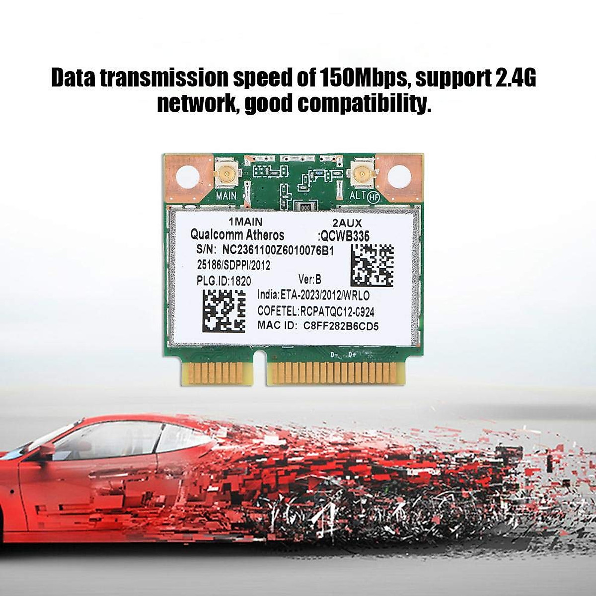 ASHATA Network Card,for Qualcomm AR9565 QCWB335 150M Mini PCI-E Bluetooth Network Card Universal, 2.4G Bluetooth Network Card for HP/DELL/ACER, etc.