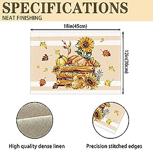 Fall Placemats Set of 6, Autumn Thanksgiving Fall Pumpkin Leaves Plaid Burlap Placemats 12 X 18 Inch Kitchen Dining Table Decor, Rustic Sunflower Fall Decorations for Home Rectangle Placemats