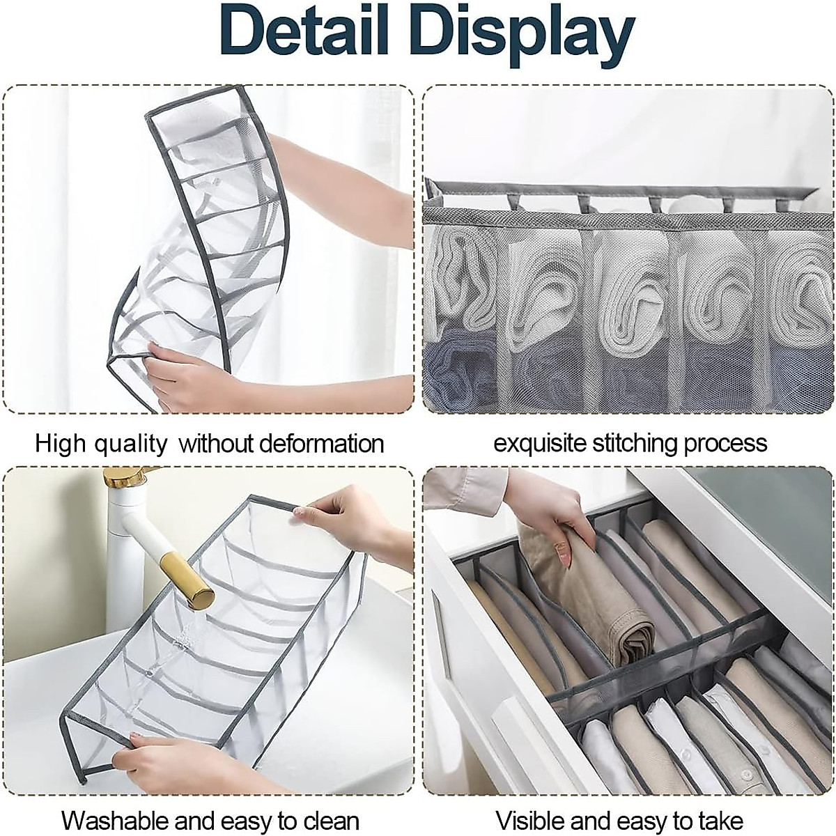 KesaPlan 3Pcs Wardrobe Clothes Organizer, 7/7/9 Grids Visible Foldable Closet Organizers, Compartment Storage Box with Mesh Separation, Washable Drawer Dividers Organizers (Pants+T-Shirt+Legging)