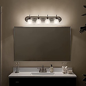 Kichler 30" 4-Light Vanity Bath Light in Brushed Nickel, Modern Bathroom Light with Clear Satin Etched Glass, (30" W x 8" H), 5338NIS
