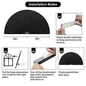 Arch Window shades Black Pleated Blinds Easy Cut and Install Pleated Shades Blackout Blinds Black 72” X 36” (Black)