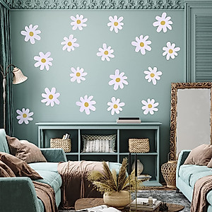 36PCS Daisy Wall Decal White Daisy Decals Flower Wall Decals Peel and Stick Retro White Daisy Flower Wall Stickers Vinyl Wall Floral Decals for Kids Nursery Bedroom Classroom Office Decor 6 Sheet