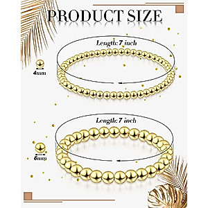BUREI Gold Bead Bracelets for Women Stackable Gold Bead Bracelet for Women Dainty Elastic Stretch Gold Bracelets for Girls Gift (Gold Bead 5PCS)
