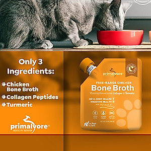Primalvore Free-Range Bone Broth for Dogs &Cats, Mobility Formula w/Collagen Peptides to Help Support Hip & Joints, Digestion, Skin & Coat and Hydration, Human Grade, Mix 4 Pack Chicken and Duck