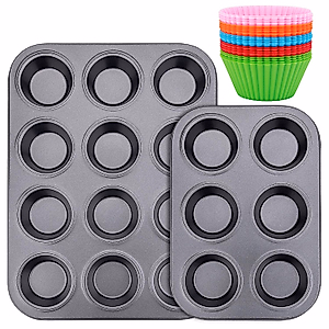 Awpeye Muffin Pan, Standard 12&6 Cup Cupcake Tin Non-Stick Bake Ware Bar Baking Pan and Jumbo Muffin Pans, 20PCS Silicon Cake Cup for Brownies, Cakes and Bar-Cookies