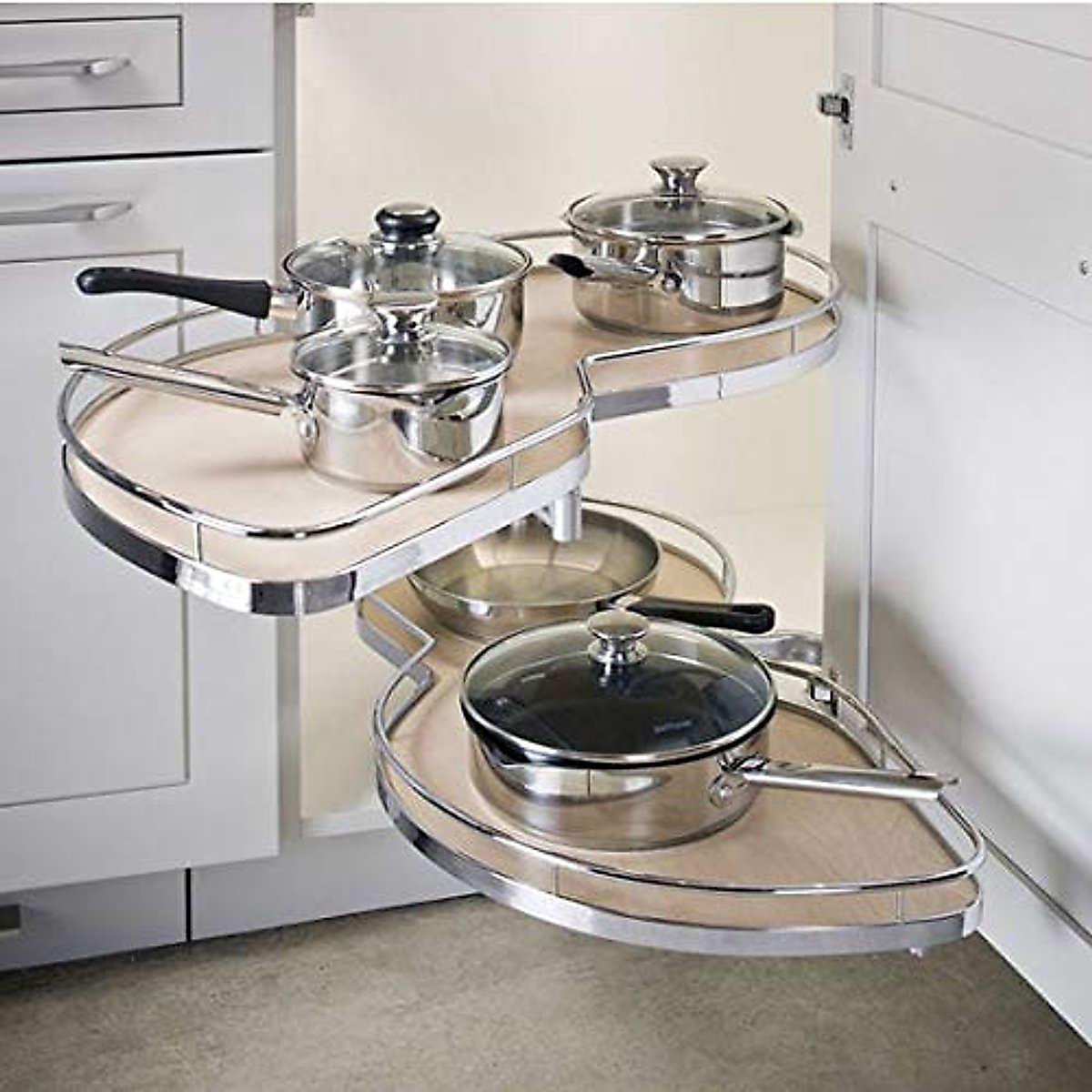 Lemans II Set 2-Shelf Lazy Susan with Soft-Close for Blind Base Corner Cabinets (723 sq. Model 45, Tray Size: 15", Swings Left)