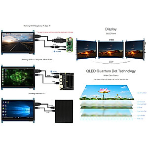 waveshare 7inch QLED Quantum Dot Display Compatible with Raspberry Pi 4B/3B+/3A+/2B/B+/A+/Zero/Zero W/WH/Zero 2W CM3+/4 Capacitive Touch 1024×600 Resolution Supports Jetson Nano/Windows