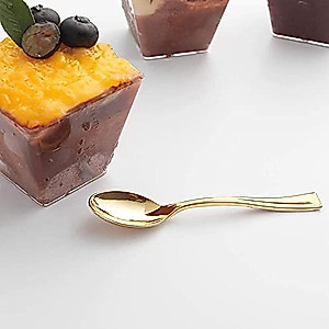 Gold Plastic Mini Dessert Spoons, Disposable Tiny Gold Spoons for Appetizers Tasting Posh Setting, 4 inch 80 Count