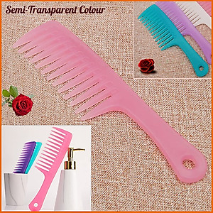 2 PCS Ancgreen Wide Tooth Comb Detangling Comb Shower Comb with Hook Hair Comb Brush for Women Curly/Wet/Dry/Long/Thick Hair (Pink)