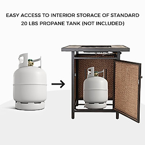 Grand patio 5-Piece Swivel Patio Bar Set with Fire Pit Table 40,000 BTU Heat Output, Leather-Look Wicker Outdoor Height Patio Bar Stools Set of 5, Patio Bar Height Chairs with High Back and Armrest