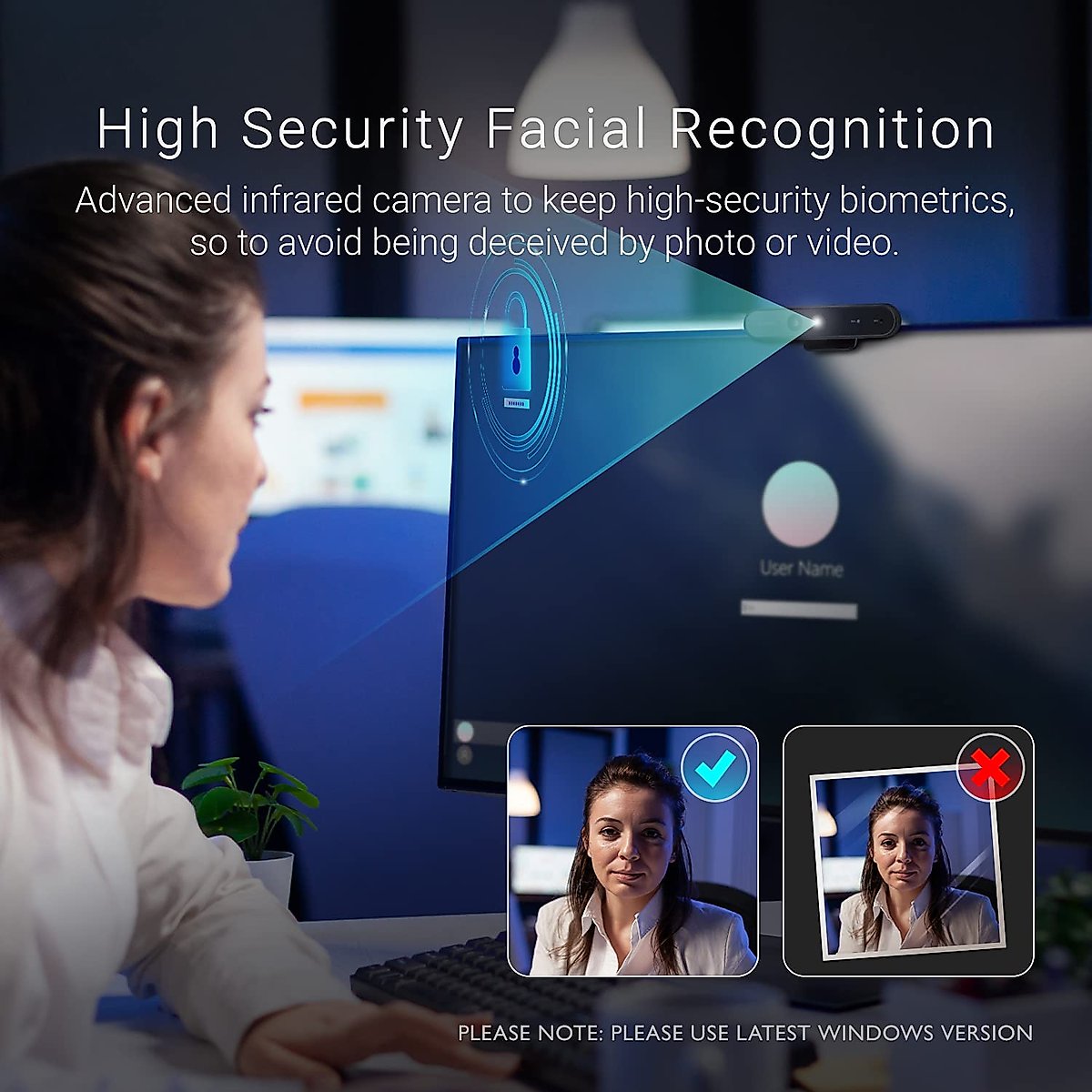 ELECOM Facial Recognition Webcam, Windows Hello Full HD 1080P 30FPS, Streaming, Compatible with Windows 11, Windows 10, Easy Login for Desktop & Laptop (UCAM-CF20FBBK)