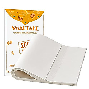 SMARTAKE 200 Pcs Parchment Paper Baking Sheets, 12x16 Inch Non-Stick Precut Baking Parchment, Suitable for Baking Grilling Air Fryer Steaming Bread Cup Cake Cookie and More (White)
